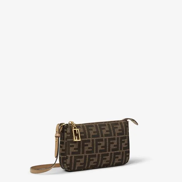 Fendi Tube Pouch Brown Jacquard Ff Fabric Clutch With Chain